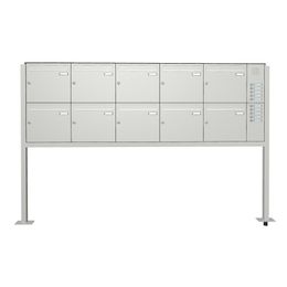ONZO 10er freistehende Briefkastenanlage mit Sprechfeld in RAL 9007 (Fu&szlig;platten)