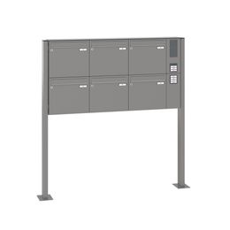 Renz Basic B freistehende Briefkastenanlage 6-fach mit Sprechfeld in RAL 9007 mit Fu&szlig;platten mit Soft Close