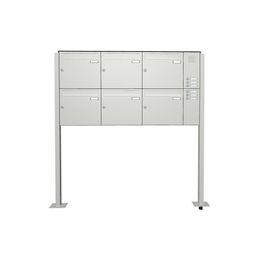ONZO 6er freistehende Briefkastenanlage mit Sprechfeld in RAL 7016 mit 2ten Namensschild & Soft Close (Fu&szlig;platten)