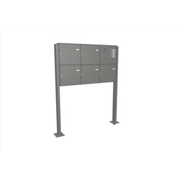 HUBER 5er freistehende Briefkastenanlage mit Sprechfeld in DB703 mit Soft Close (mit Fu&szlig;platten)