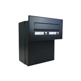 Mauerdurchwurf Briefkasten in RAL 9005 mit 2 Tastern - T: 18-27 cm - F-046