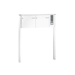 Renz Basic B freistehende Briefkastenanlage 2-fach mit Sprechfeld in RAL 9016 zum Einbetonieren mit 2ten Namensschild & Soft Close
