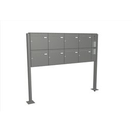 HUBER 8er freistehende Briefkastenanlage mit Sprechfeld in RAL 7016 mit Soft Close (mit Fu&szlig;platten)