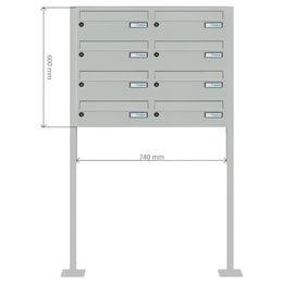B-015 7er Freistehende Edelstahl V2A Briefkastenanlage mit Fussplatte