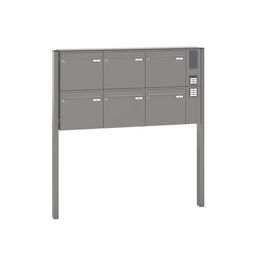 Renz Basic B freistehende Briefkastenanlage 6-fach mit Sprechfeld in RAL 7016 zum Einbetonieren mit Soft Close