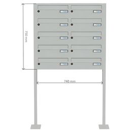 B-015 10er Freistehende Edelstahl V2A Briefkastenanlage mit Fussplatte