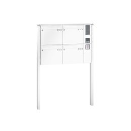 Renz Basic B freistehende Briefkastenanlage 4-fach mit Sprechfeld in RAL 9016 zum Einbetonieren mit Soft Close