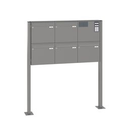 Renz Basic B freistehende Briefkastenanlage 5-fach mit Sprechfeld in DB703 mit Fu&szlig;platten mit Soft Close
