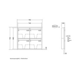 Renz Basic B Briefkastenanlage Unterputz 4-fach in DB703 mit 2ten Namensschild