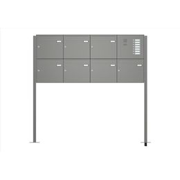 HUBER 7er freistehende Briefkastenanlage mit Sprechfeld in RAL 9007 (mit Fu&szlig;platten)