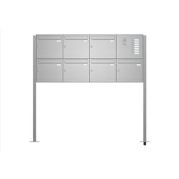 Renz HUBER 7er freistehende Briefkastenanlage mit Sprechfeld in Edelstahl mit Soft Close (mit Fu&szlig;platten)