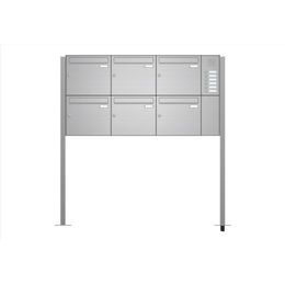 Renz HUBER 6er freistehende Briefkastenanlage mit Sprechfeld in Edelstahl mit Soft Close (mit Fu&szlig;platten)