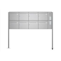 Renz HUBER 8er freistehende Briefkastenanlage mit Sprechfeld in Edelstahl mit Soft Close (mit Fu&szlig;platten)