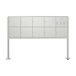 ONZO 9er freistehende Briefkastenanlage mit Sprechfeld in RAL 9007 mit 2ten Namensschild & Soft Close (Fu&szlig;platten)