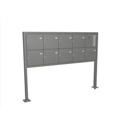 HUBER 9er freistehende Briefkastenanlage mit Sprechfeld in Wunsch Ral mit 2ten Namensschild & Soft Close (mit Fu&szlig;platten)