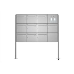 Renz HUBER 10er freistehende Briefkastenanlage mit Sprechfeld in Edelstahl mit Soft Close (mit Fu&szlig;platten)