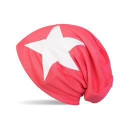 styleBREAKER M&uuml;tze 'Beanie mit Stern Print' Damen Gr&ouml;&szlig;e 54/64 koralle