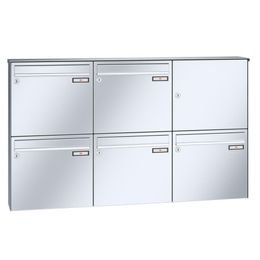 Renz Basic B Briefkastenanlage Aufputz in V4A Edelstahl 5-fach mit 2ten Namensschild
