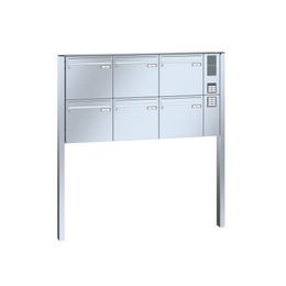 Renz Basic B freistehende Briefkastenanlage in V4A Edelstahl mit Sprechfeld 6-fach