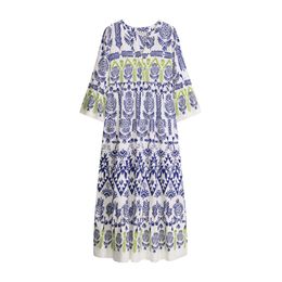 bonprix Kleid Damen Gr&ouml;&szlig;e 42 dunkelblau / apfel / wei&szlig; Sommerkleid