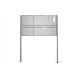 Renz HUBER 5er freistehende Briefkastenanlage mit Sprechfeld in Edelstahl mit Soft Close (mit Fu&szlig;platten)