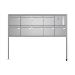 HUBER 9er freistehende Briefkastenanlage mit Sprechfeld in Edelstahl (mit Fu&szlig;platten)