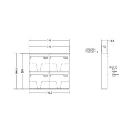Renz Basic B Briefkastenanlage Aufputz 4-fach in RAL 7016