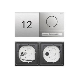 GIRA 106 System 2-fach Gegensprechanlagen Set Edelstahl V4A mit Sprachmodul mit 1 RT Kunststoff und Infomodul mit Gravur