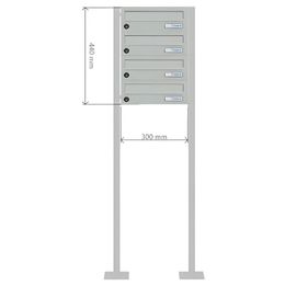 B-01 4er Freistehende Edelstahl V2A Briefkastenanlage mit Fussplatte