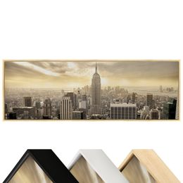 Bilderwelten Leinwandbild Stadt Vintage Kunstdruck beige - Manhattan Dawn - Architektur XXL Wohnzimmer Schlafzimmer