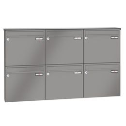 Renz Basic B Briefkastenanlage Aufputz 6-fach in RAL 9007 mit 2ten Namensschild