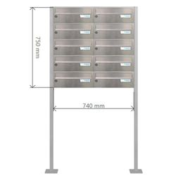 B-016 10er Freistehende Edelstahl V2A Briefkastenanlage mit Fussplatte