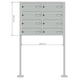B-015 8er Freistehende Edelstahl V2A Briefkastenanlage mit Fussplatte