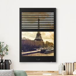 Bilderwelten Wechselbild Fensterausblick Jalousie - Paris Eiffelturm Sonnenuntergang