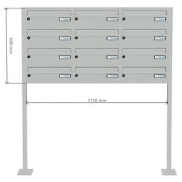 B-015 12er Freistehende Edelstahl V2A Briefkastenanlage mit Fussplatte