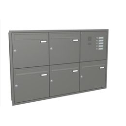 Renz Huber 5er Unterputz-Briefkastenanlage in RAL 9007 mit Sprechsieb & Soft Close