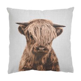 Bilderwelten Dekokissen Kissenbezug schwarz weiss Tiere Motiv - Baby Hochlandrind Henri - Bett Couch Sofakissen Bezug & F&uuml;llung in 40x40 50x50 60x60