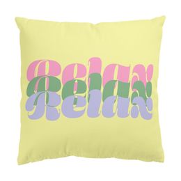 Bilderwelten Dekokissen gelb Spr&uuml;che Pop Art - Retro Typografie Relax - Spr&uuml;che Sofakissen Bezug & F&uuml;llung in 40x40 50x50 60x60