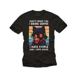 Makaya Shirt 'Kaffee Katze' Herren Gr&ouml;&szlig;e XXXL schwarz