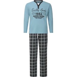 Jan Vanderstorm Pyjama lang 'Rolfheim' Herren Gr&ouml;&szlig;e 6XL blau / schwarz / wei&szlig;