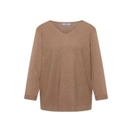Cecil 3/4-Arm Pullover mit V-Neck und Strukturfront Damen Gr&ouml;&szlig;e S dunkelbeige
