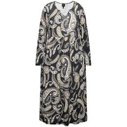 Ulla Popken Kleid Damen Gr&ouml;&szlig;e 54/56 dunkelbeige / schwarz / wei&szlig; Sommerkleid