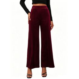 Kojooin Trachtenhose 'Damen Samt Wide Leg Palazzo Hose Mitteln&auml;hte Vorderseite Elastikbund Elegante Freizeit toffhose' Damen Gr&ouml;&szlig;e 40 weinrot