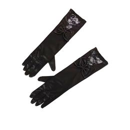 Dirndline Fingerhandschuhe 'Burlesque-Handschuhe mit Schleife' Damen Gr&ouml;&szlig;e XS/XL schwarz
