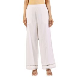 Pfaugermany Hose 'Women's White Cotton Solid Palazzo with Lace' Damen Gr&ouml;&szlig;e 42 wei&szlig;