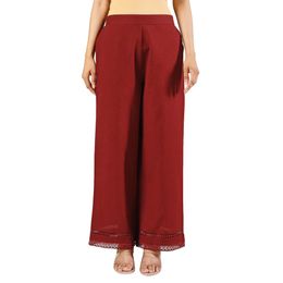PfauGermany Pants 'Women's White Cotton Solid Palazzo with Lace' female size 42 Wine red