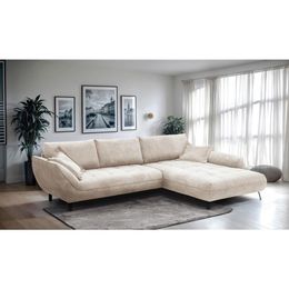 Mid.you Ecksofa Biarritz, Beige, Metall, 3-Sitzer, F&uuml;llung: Silikon, Schaumstoffflocken,Schaumstoff, Ottomane rechts, L-Form, 324x205 cm, Made in EU, R&uuml;cken echt, Wohnzimmer, Sofas & Couches, Wohnlandschaften, Ecksofas