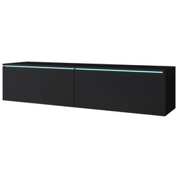 P & B Lowboard D140, Graphit, Kunststoff, 2 F&auml;cher, kaltwei&szlig;, 140x30x33 cm, Fsc, stehend, h&auml;ngend, Beleuchtung, Wohnzimmer, Wohnw&auml;nde, Lowboards, Lowboards stehend
