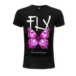 RMK Shirt 'Rundhalsausschnitt Butterfly' Damen Gr&ouml;&szlig;e S black denim