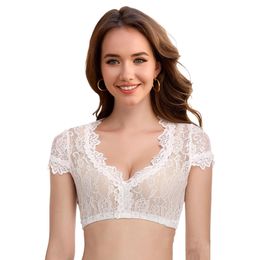 KoJooin Top 'Damen-Dirndlbluse,bayerisches Oktoberfest-Kost&uuml;m,kurz&auml;rmeliges wei&szlig;es Dirndlhemd,Crop-Top' female size S White
